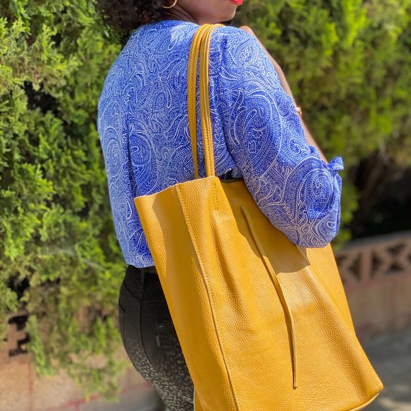 Bags | Chala Yellow Italian Soft Leather Tote Bag | Poshmark